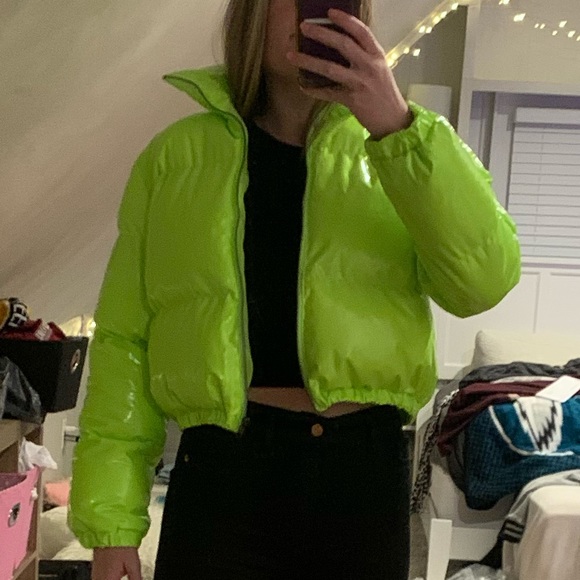 Jackets & Coats | Glossy Neonlime Green Puffer Jacket From Triple ...